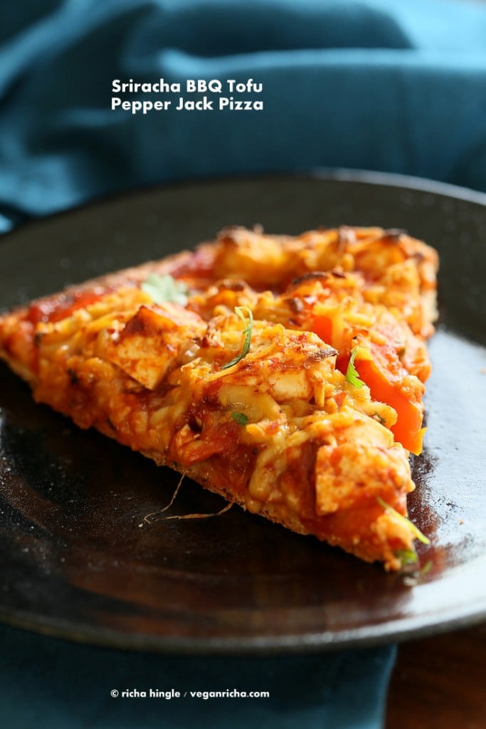 Sriracha BBQ Tofu Pizza with Pepper Jack on Spelt Crust. Vegan Recipe ...