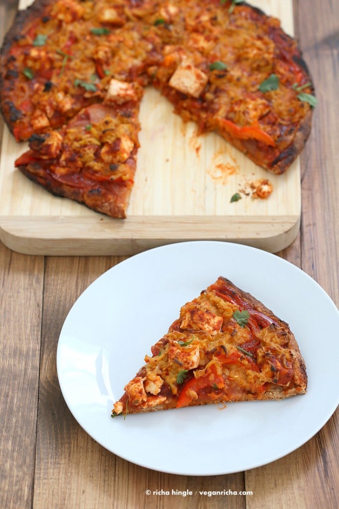 Sriracha BBQ Tofu Pizza with Pepper Jack on Spelt Crust. Vegan Recipe ...