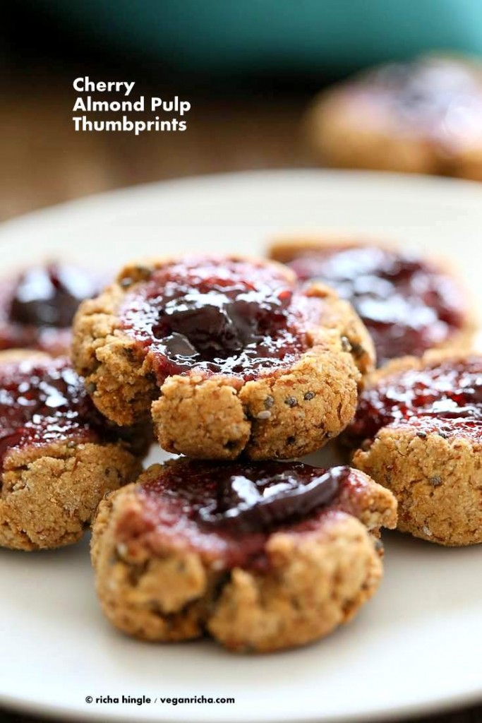 Cherry Almond Thumbprint Cookies - Almond Pulp Cookies - Vegan Richa