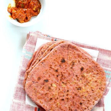 Beetroot Paratha - Beet flatbread Stuffed with Split Peas - Vegan Richa