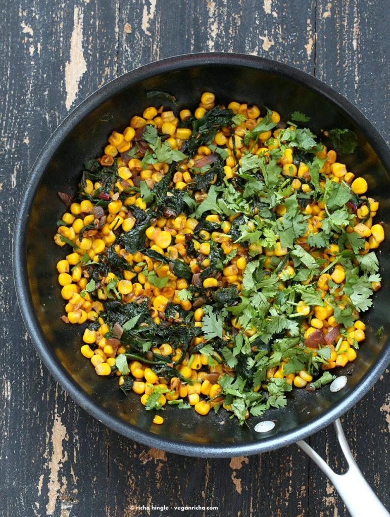 Corn Palak - Curried Corn and Greens - Vegan Richa