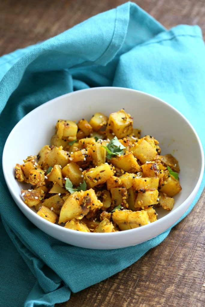 Gujarati Potatoes with Sesame Seeds - Bateta Nu Shaak - Vegan Richa