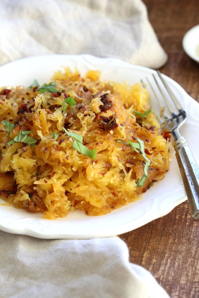 Spaghetti Squash Pasta with Sun-dried Tomato, Garlic & Basil - Vegan Richa