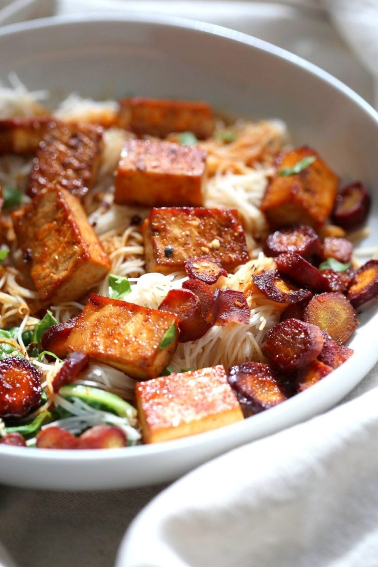 Baked Chili Garlic Tofu, Carrot, Chard and Noodle Bowls - Vegan Richa