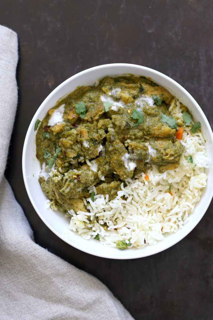 Instant Pot Vegan Chicken Saag - Soy Curls in Spinach Sauce - Vegan Richa