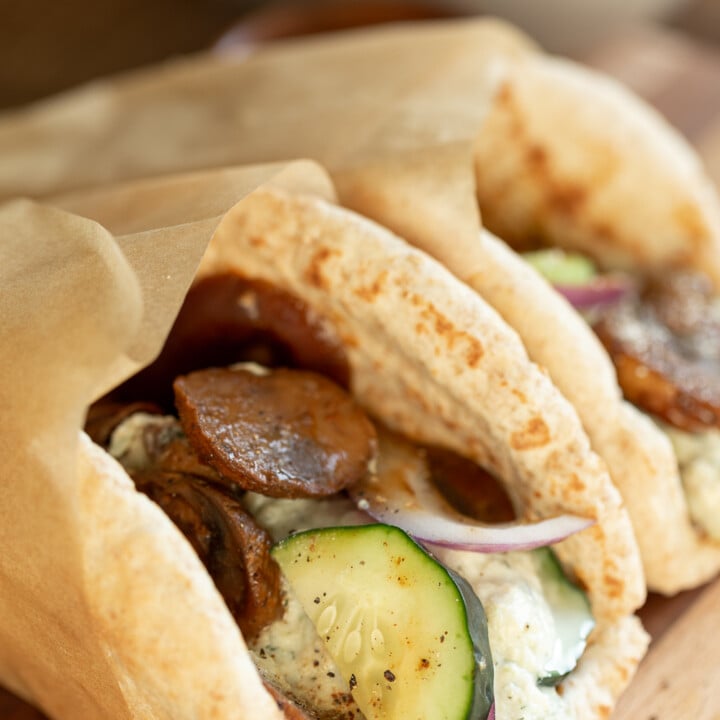 Vegan Gyros with Mushrooms and Tzatziki - Vegan Richa