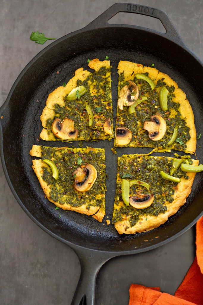 Socca Pizza with Pesto and Mushrooms - Vegan Richa