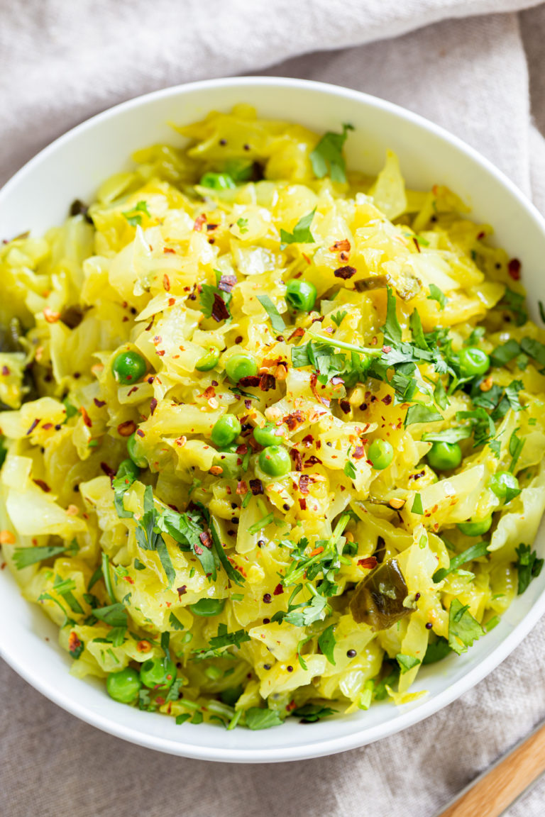 Instant Pot Indian Cabbage and Peas (Patta Gobi Subzi) - Vegan Richa