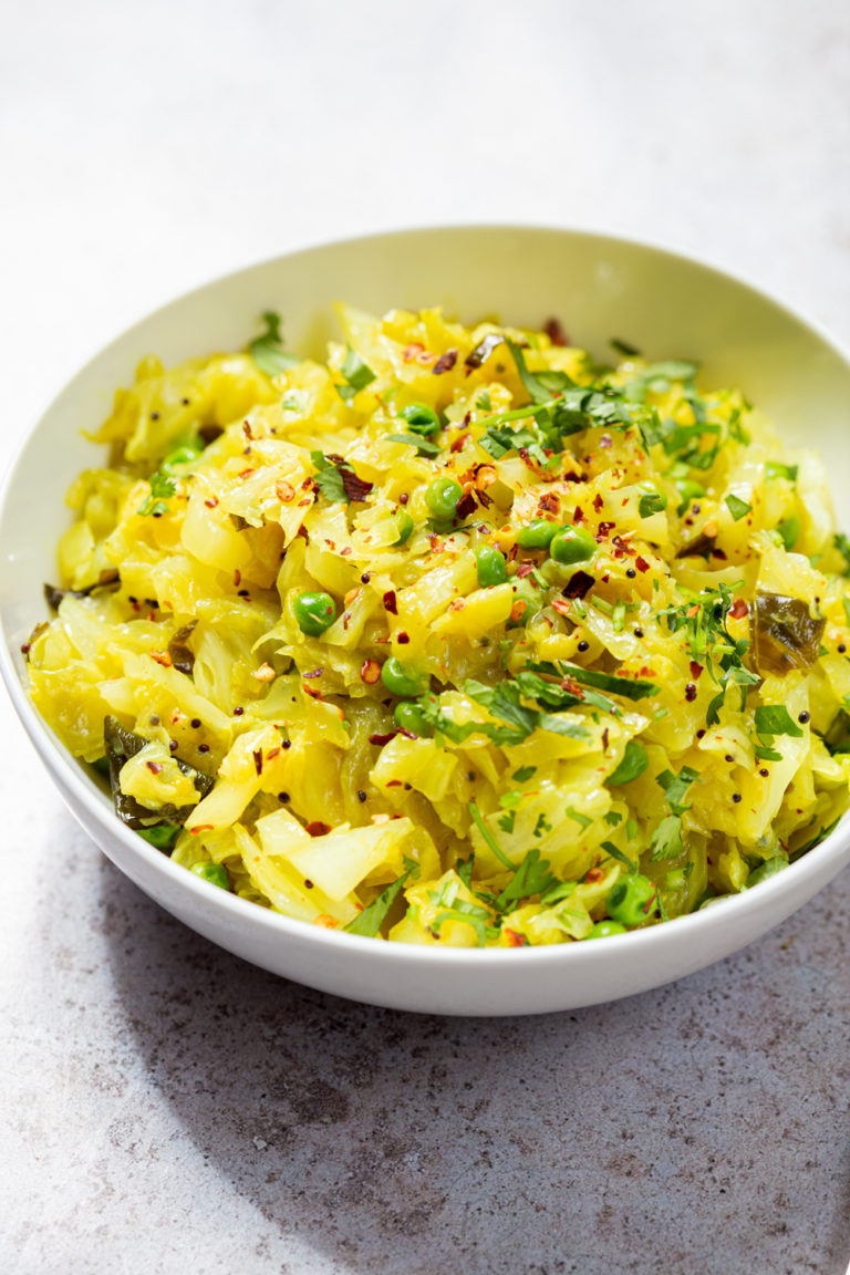 Instant Pot Indian Cabbage and Peas (Patta Gobi Subzi) - Vegan Richa