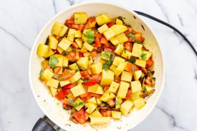 Garlic Potato Spinach Stir fry - Lasooni Aloo Palak - Vegan Richa