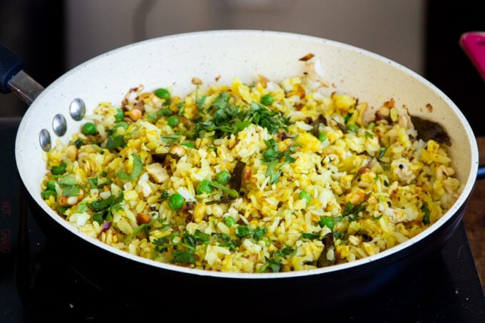 Kanda Poha (Spiced Veggie Rice flakes Oat Breakfast) - Vegan Richa