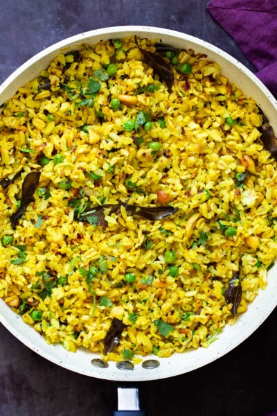Kanda Poha (Spiced Veggie Rice flakes Oat Breakfast) - Vegan Richa
