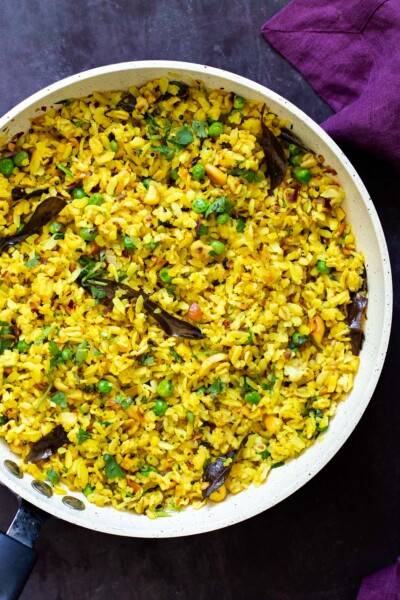 Kanda Poha (Spiced Veggie Rice flakes Oat Breakfast) - Vegan Richa