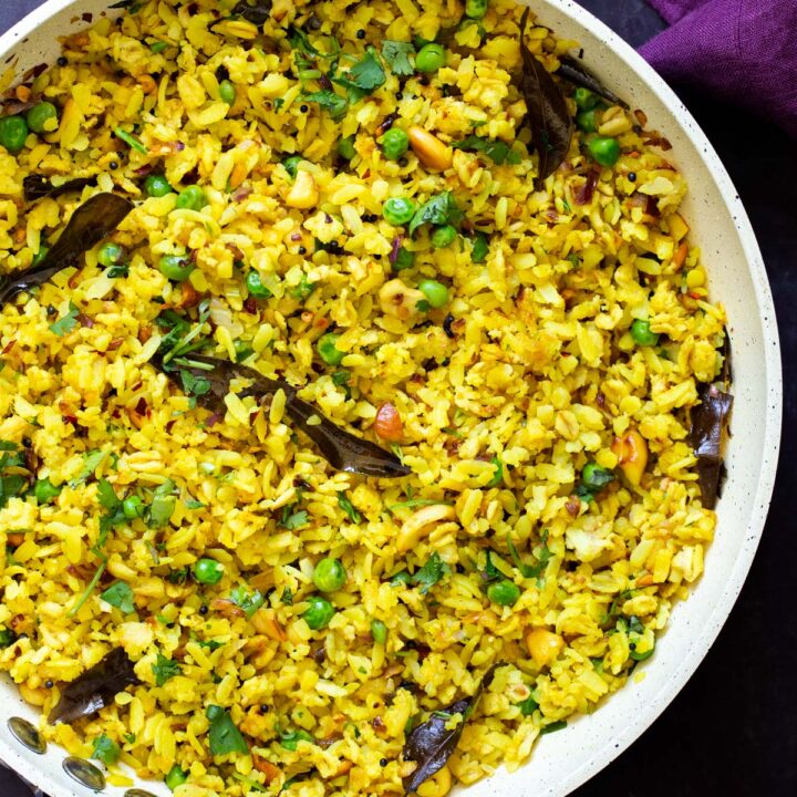Kanda Poha (Spiced Veggie Rice flakes Oat Breakfast) - Vegan Richa