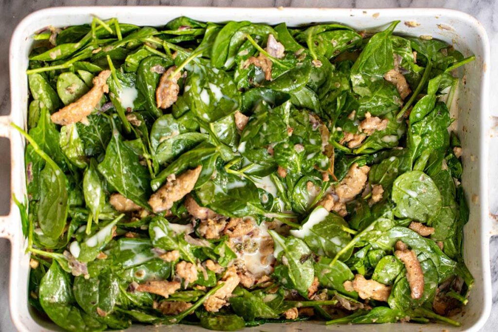 Malai Palak Chicken (Spinach & soycurls in Indian white sauce)