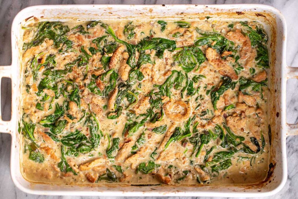 Malai Palak Chicken (Spinach & soycurls in Indian white sauce)