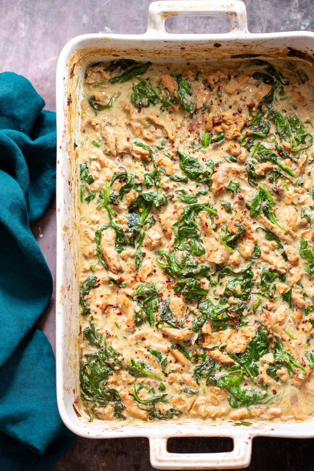 Malai Palak Chicken (Spinach & soycurls in Indian white sauce)