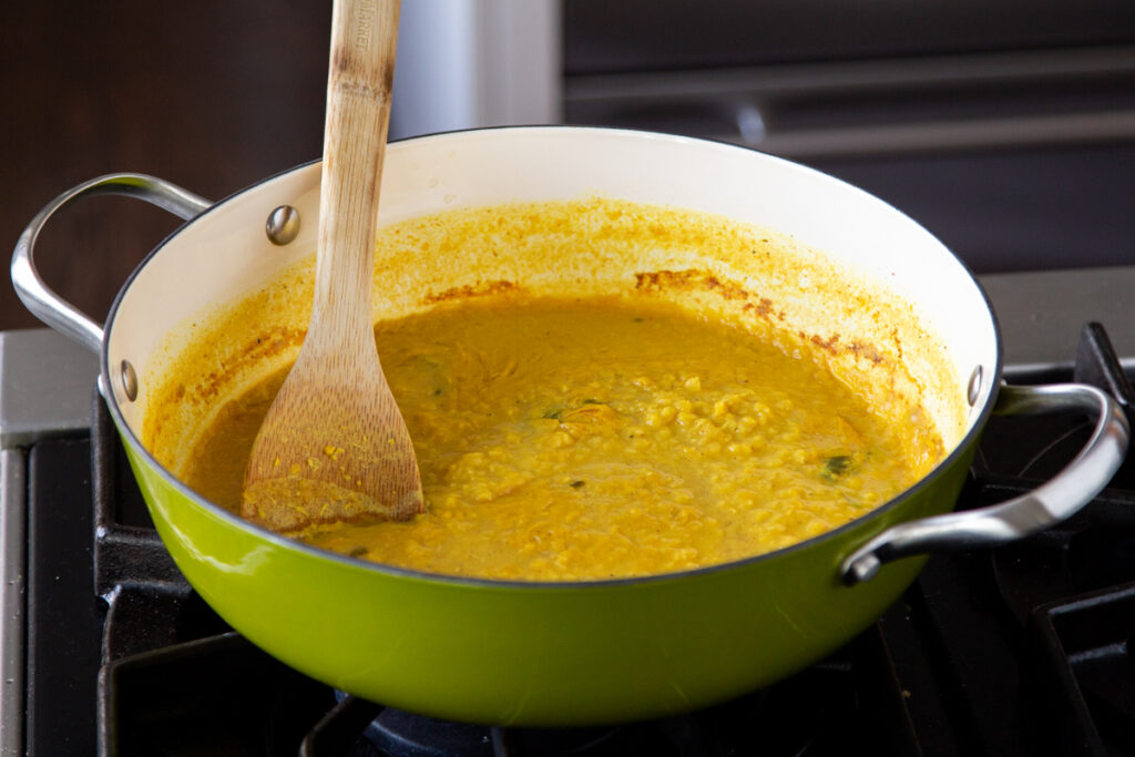Thecha Dal (Lentil Dal with Blistered Green Chili Garlic Chutney)