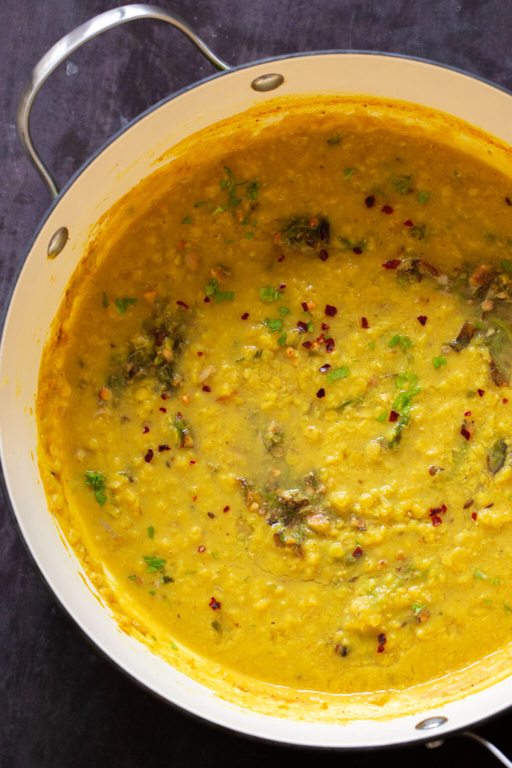 Thecha Dal (Lentil Dal with Blistered Green Chili Garlic Chutney)