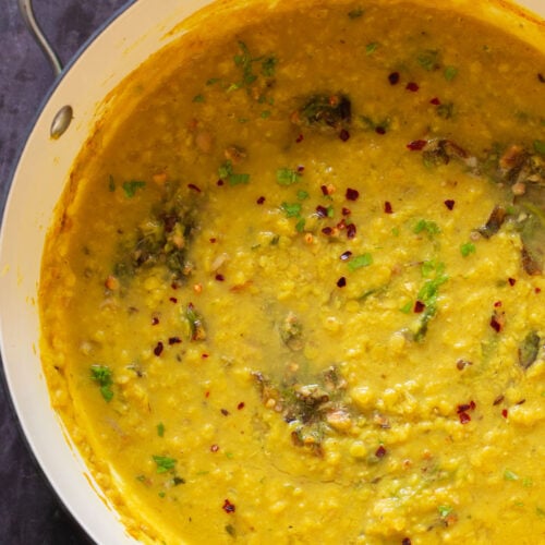Thecha Dal (Lentil Dal with Blistered Green Chili Garlic Chutney)