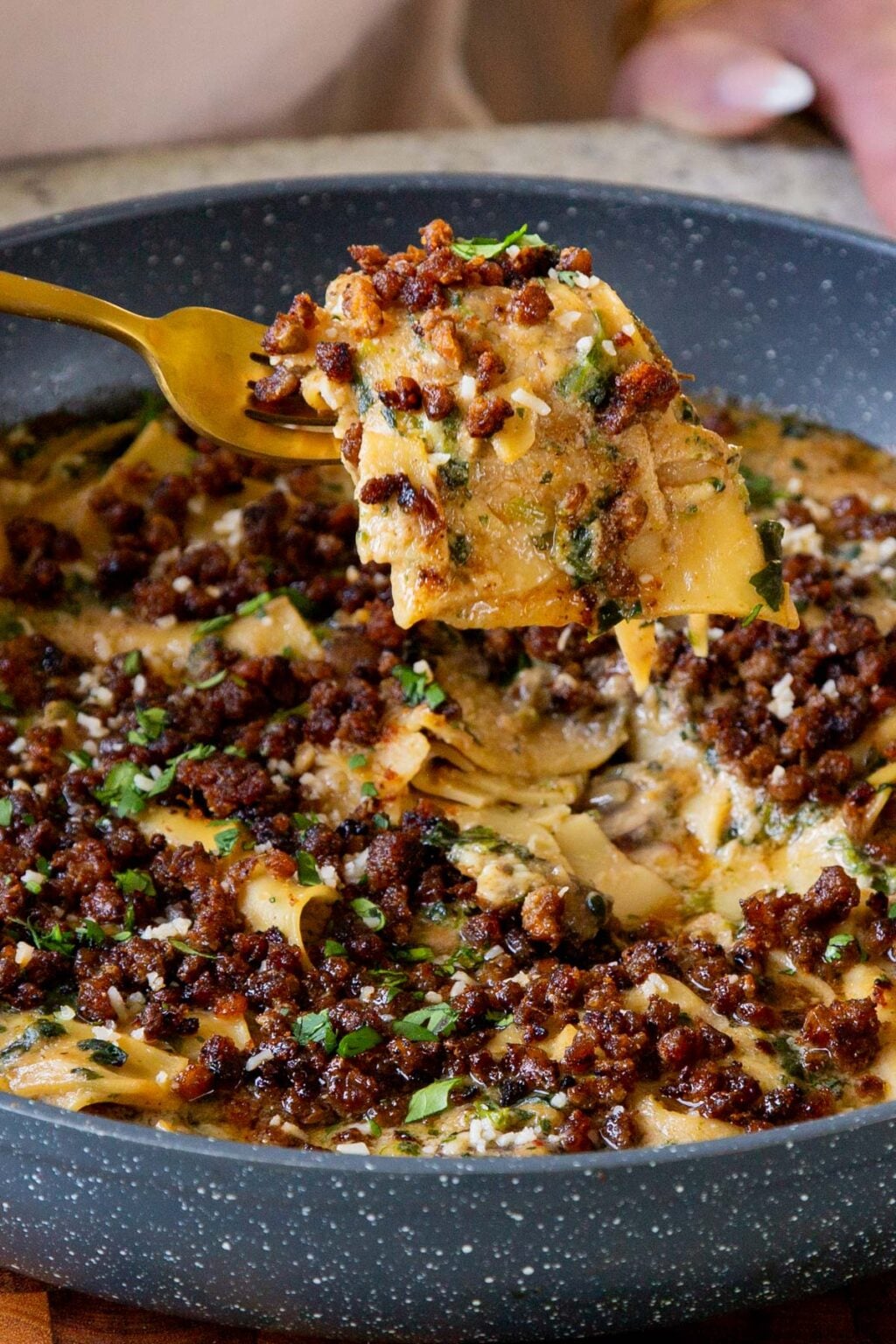 Smoky Skillet Lasagna with Crispy, Bacon-y Lentils (one pot)