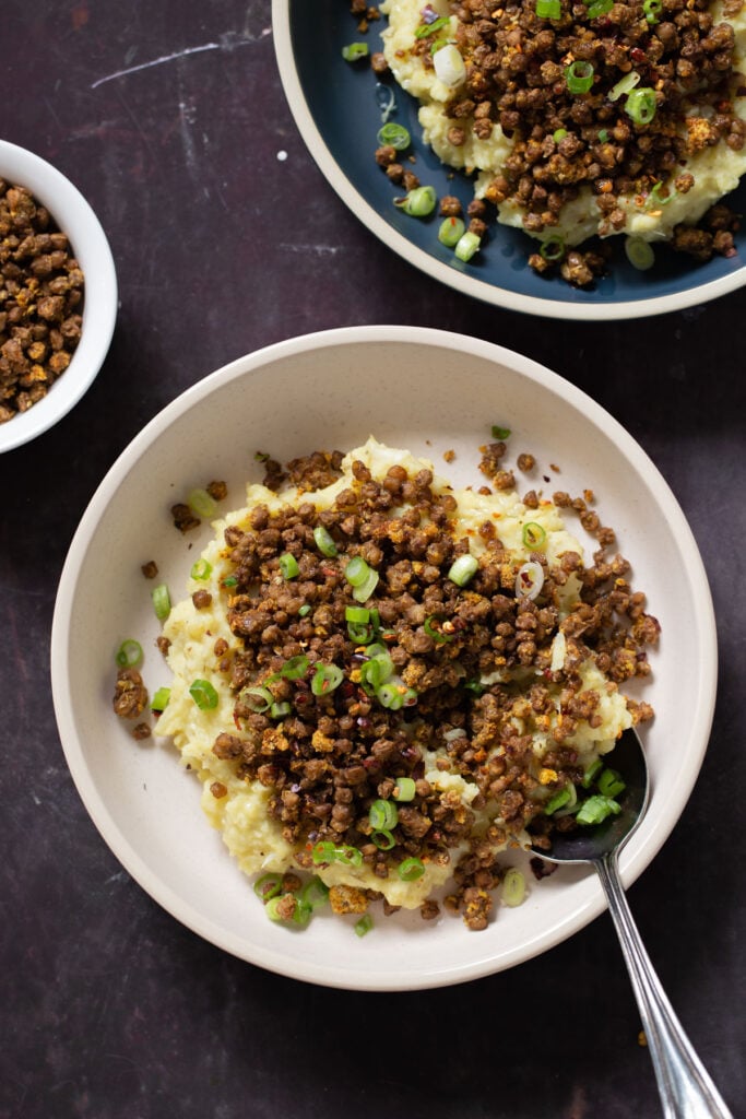 Popped Lentils with Mashed Potatoes