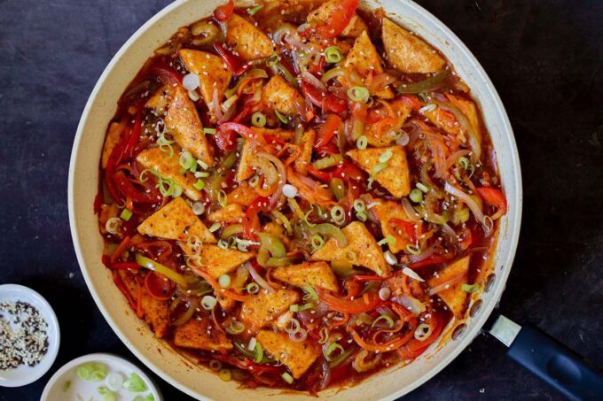 Schezwan Tofu (1 pan 30 min) Indo-Chinese