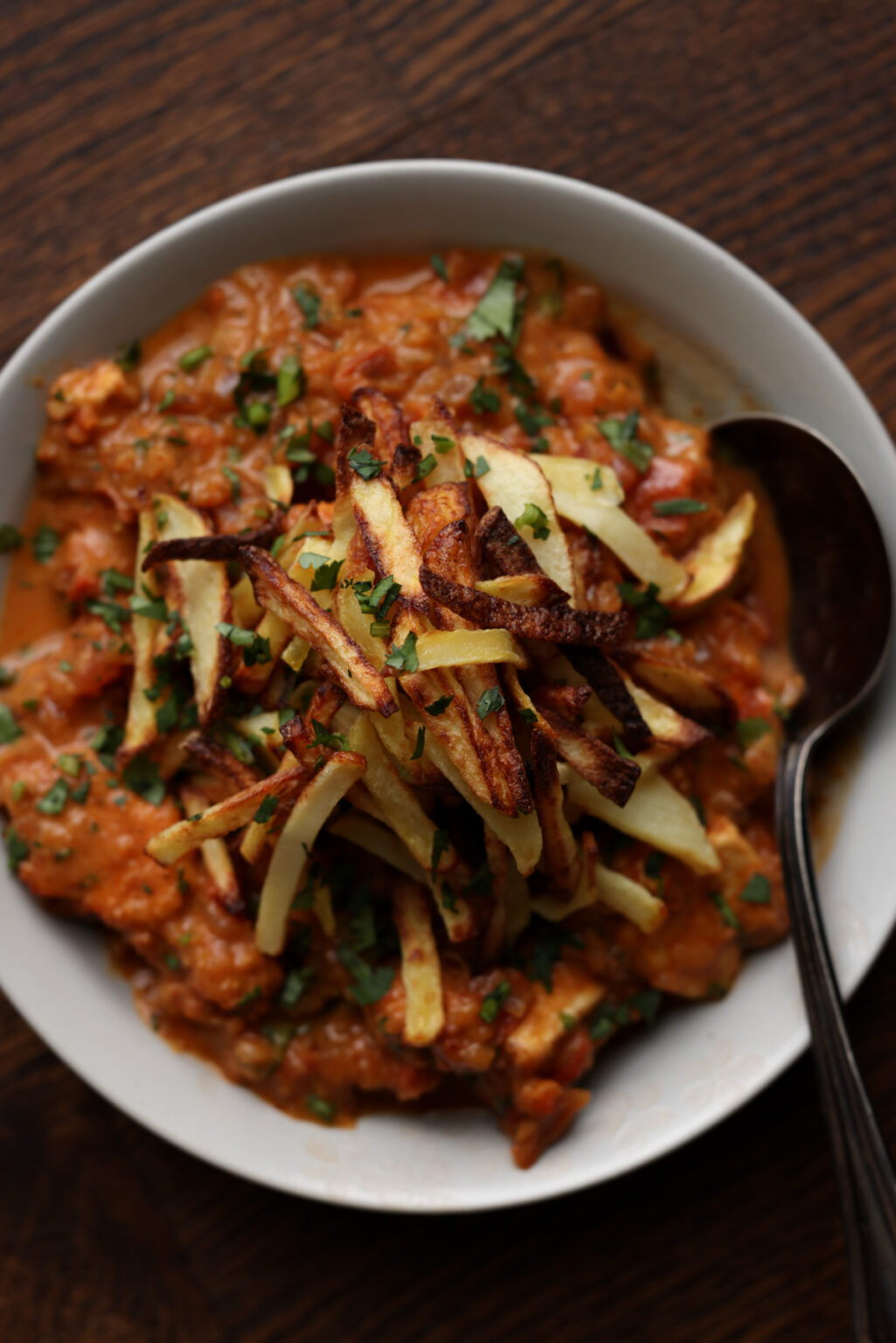 Salli Boti (Western Indian Meat Curry with Crispy Potatoes)
