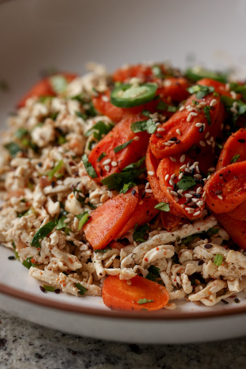 Cilantro Lime Shredded Tofu with Roasted Carrots