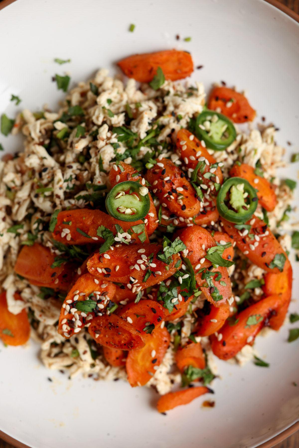 Cilantro Lime Shredded Tofu with Roasted Carrots