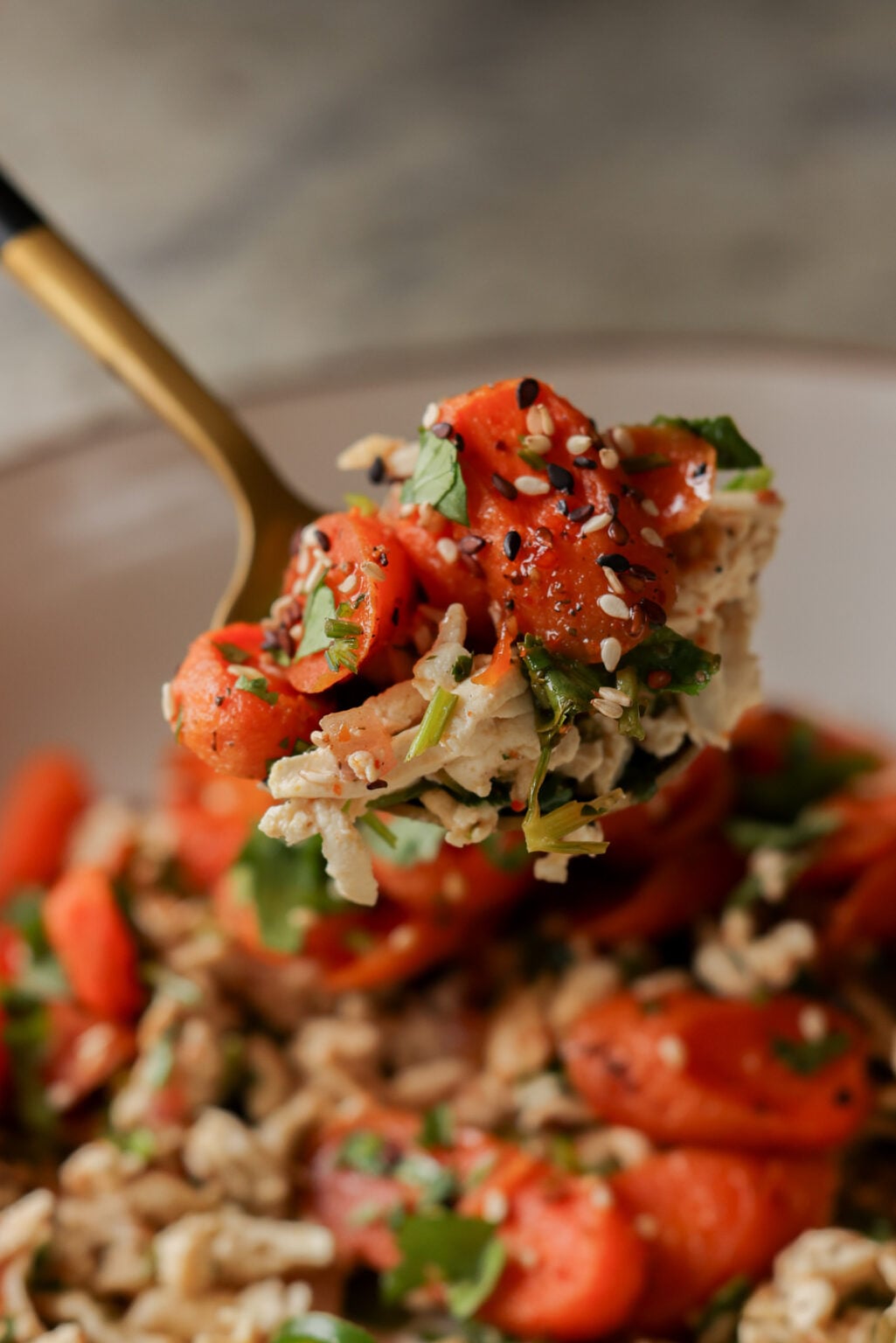 Cilantro Lime Shredded Tofu with Roasted Carrots