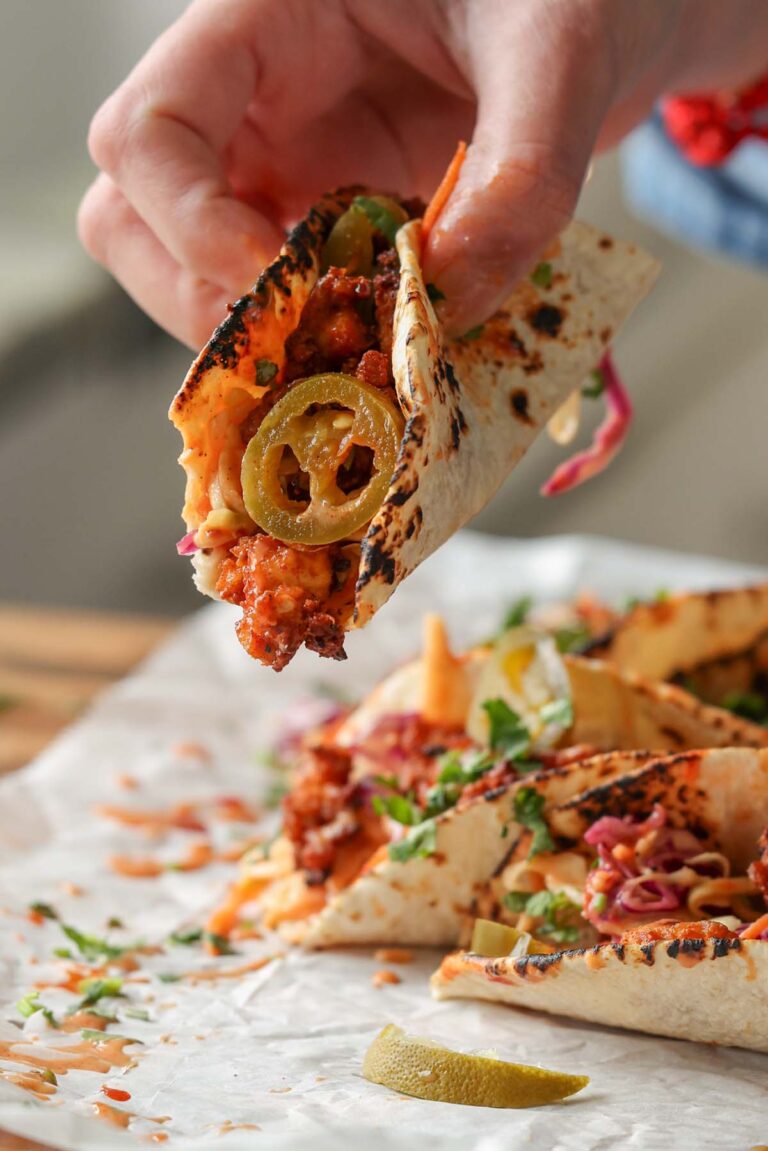 Gochujang Tacos with Yum Sauce Slaw