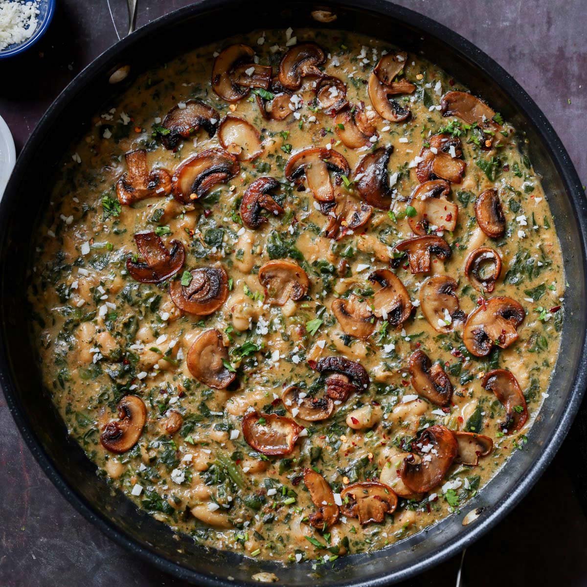 Spinach Mushroom Beans (1-pan, half-hour) - Street Food Spectacle
